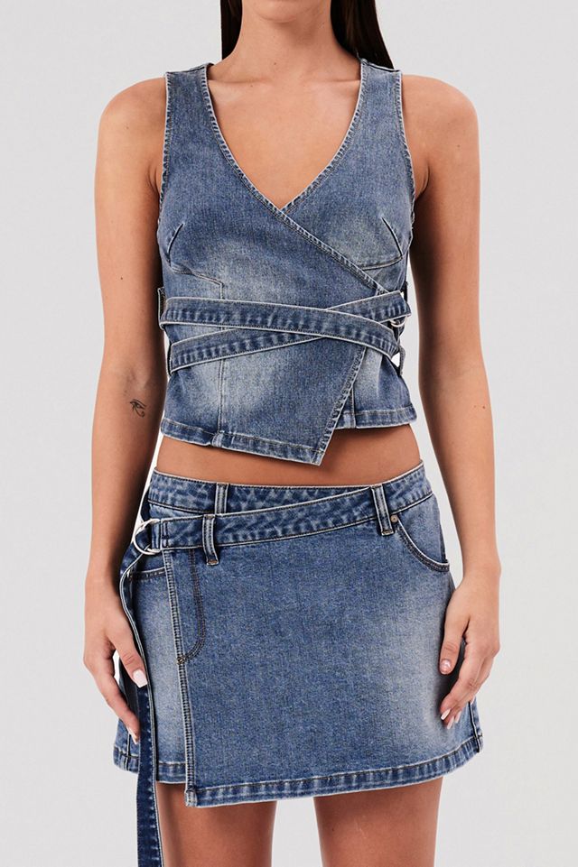 Abrand City Denim Wrap Top | Urban Outfitters