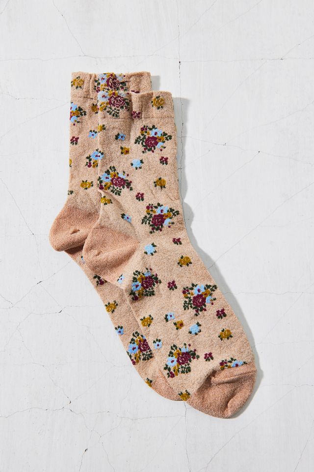 Lurex Shimmer Floral Sock | Urban Outfitters