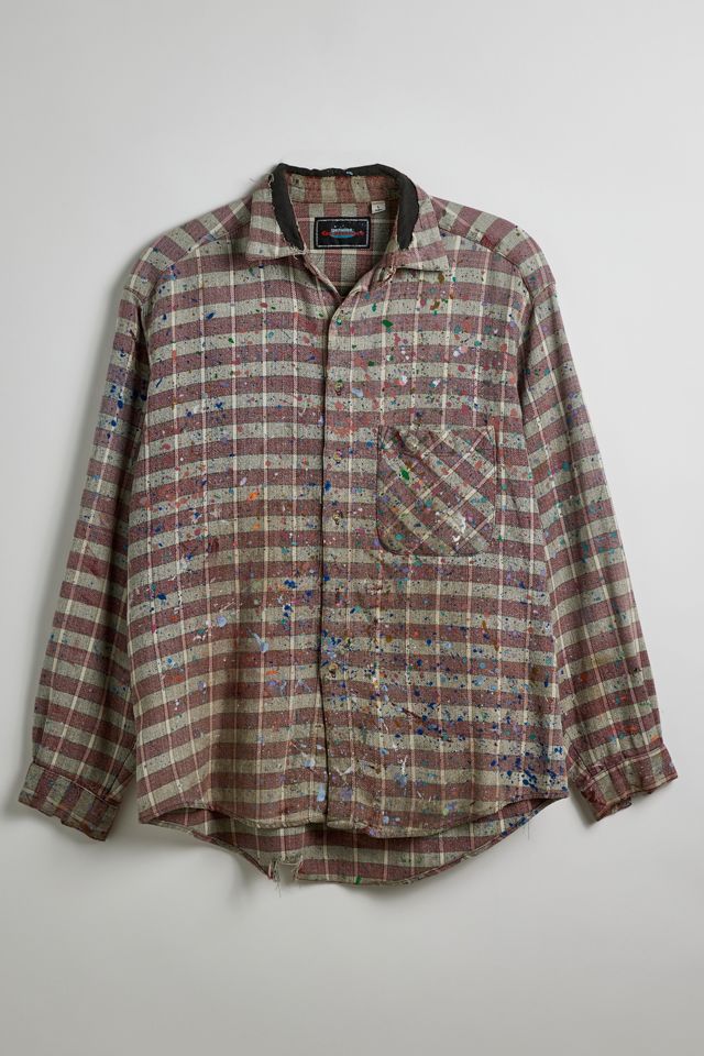 Vintage Paint Splatter Long Sleeve Plaid Flannel Shirt | Urban Outfitters