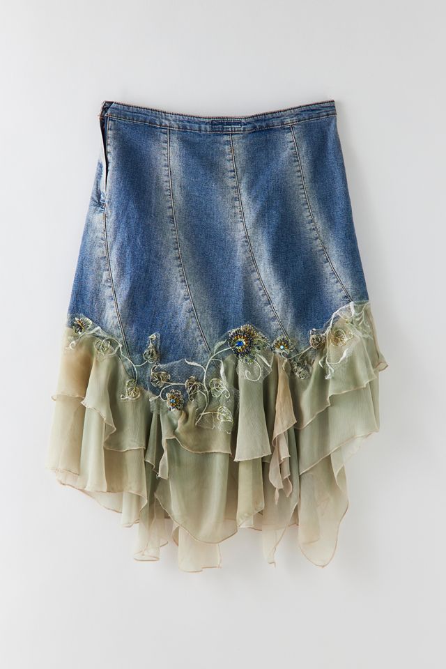 Vintage Denim Ruffle Maxi Skirt | Urban Outfitters