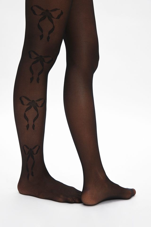 Printed Bow Icon Sheer Tights | Urban Outfitters