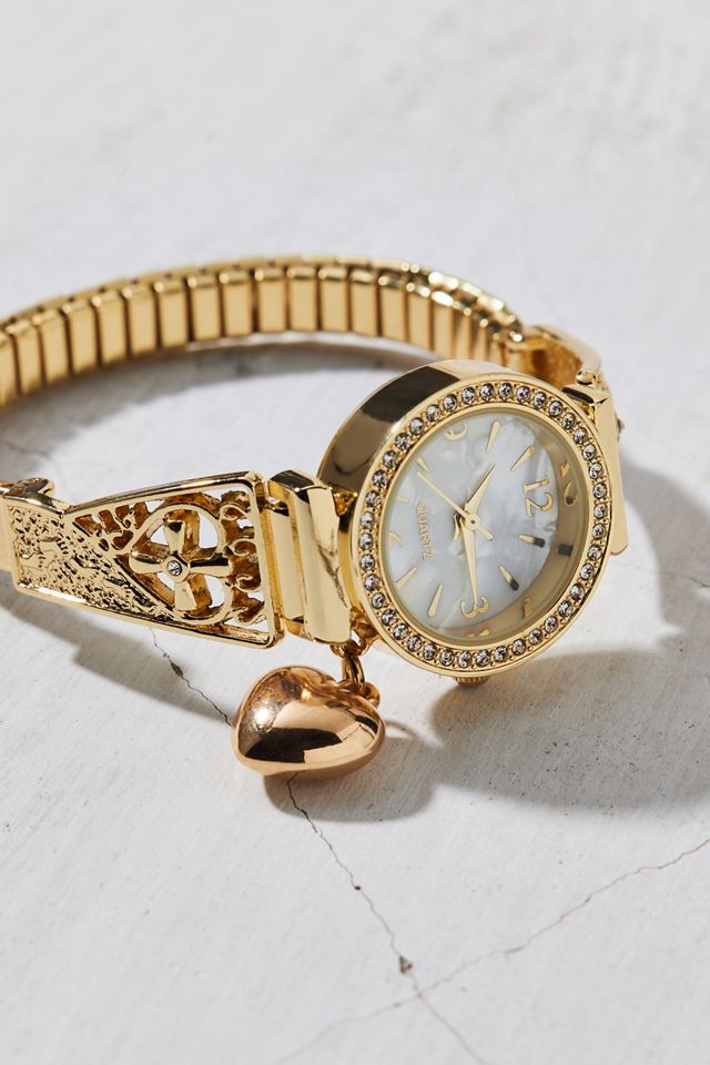 Heart Charm Round Face Metal Stretch Watch | Urban Outfitters