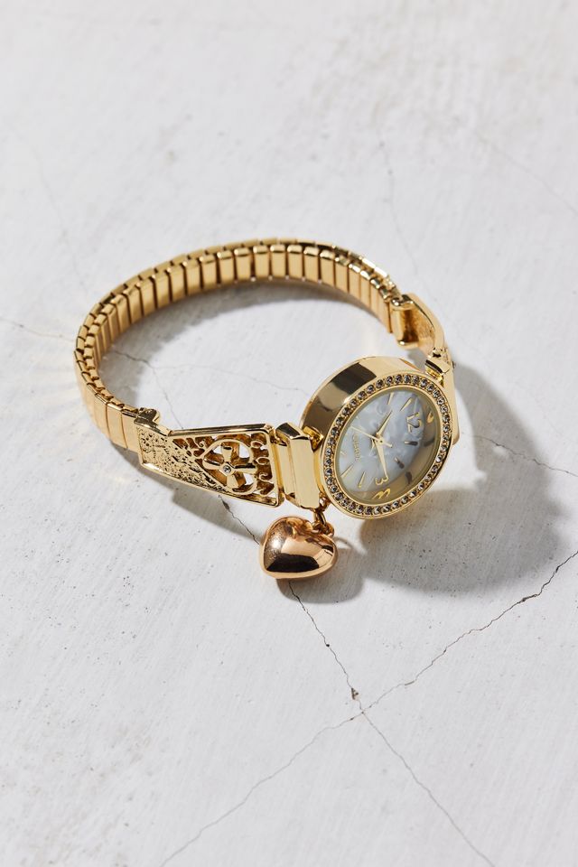 Heart Charm Round Face Metal Stretch Watch | Urban Outfitters