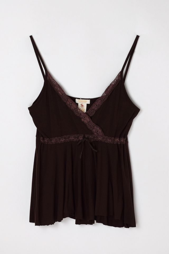 Vintage Y2k Dark Brown Lacy Cami Top | Urban Outfitters