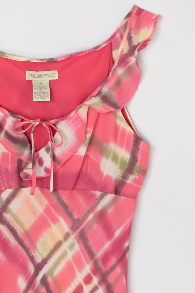 Vintage Y2k Pink Watercolor Plaid Ruffled Dress | Urban Outfitters