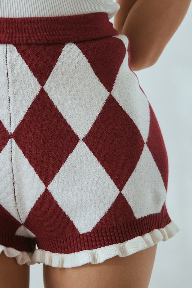 Neon Rose Harlequin Knit Ruffle Micro Short | Urban Outfitters