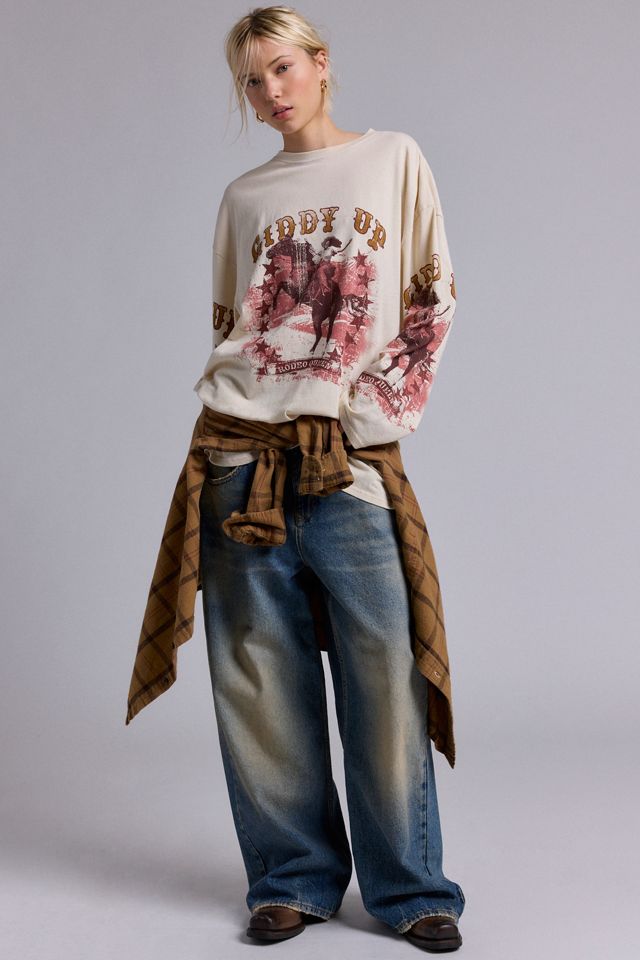 Silence + Noise Rodeo Graphic Long Sleeve T-Shirt Dress | Urban Outfitters