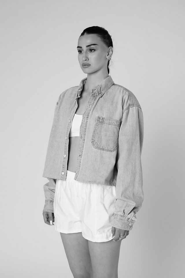 Rework Chambray Waist Crop Button Down Shirt 005 | Urban Outfitters
