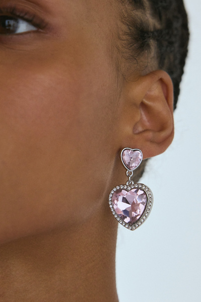 Isabella Rhinestone & Gem Heart Earring | Urban Outfitters
