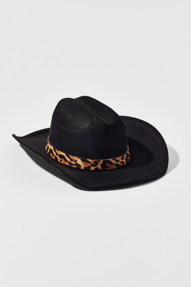 Leopard Trim Suede Cowboy Hat | Urban Outfitters