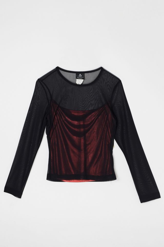 Vintage Y2k Black Mesh Top with Shimmery Red Lining | Urban Outfitters