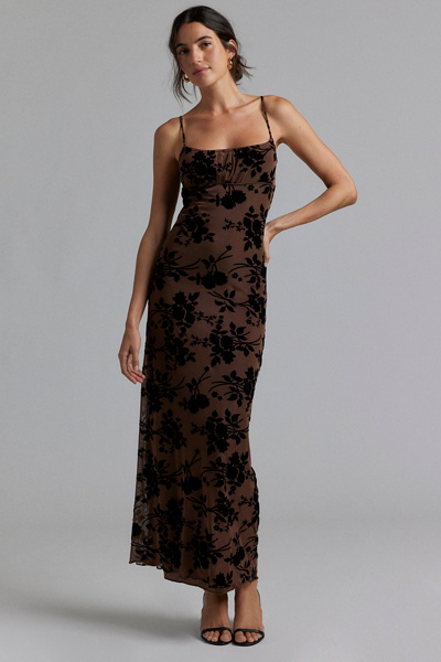 Motel Darish Velvet Floral Mesh Maxi Dress | Urban Outfitters