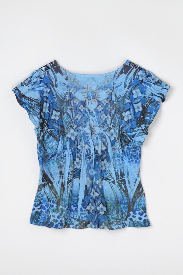 Vintage Y2k Blue Embroidered & Printed Top | Urban Outfitters
