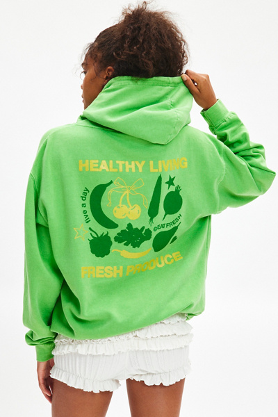 Healthy Living Graphic Overdyed Hoodie Sweatshirt | Urban Outfitters
