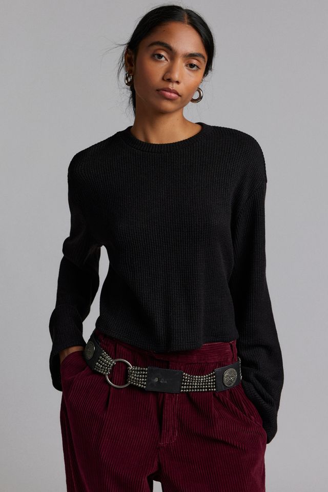 ReMADE By UO Remnants Waffle Knit Drippy Sleeve Sweater | Urban Outfitters