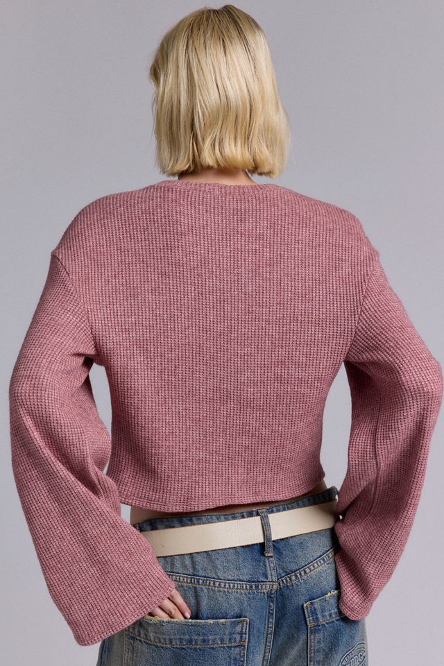 ReMADE By UO Remnants Waffle Knit Drippy Sleeve Sweater | Urban Outfitters