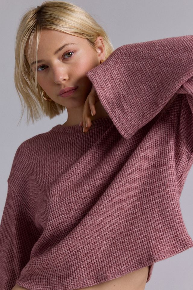 ReMADE By UO Remnants Waffle Knit Drippy Sleeve Sweater | Urban Outfitters