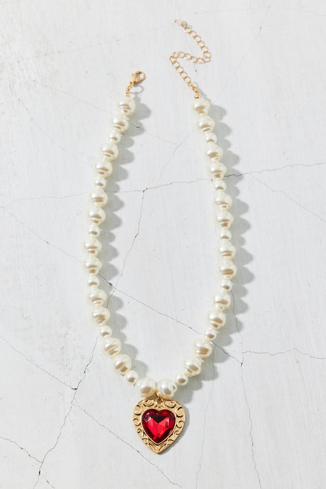 Aphrodite Rhinestone Heart Pearl Necklace | Urban Outfitters Aphrodite Rhinestone Heart Pearl Necklace | Urban Outfitters