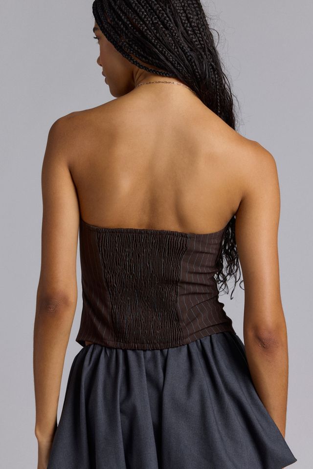 ReMADE By UO Remnants Pinstripe Button Front Tube Top | Urban Outfitters