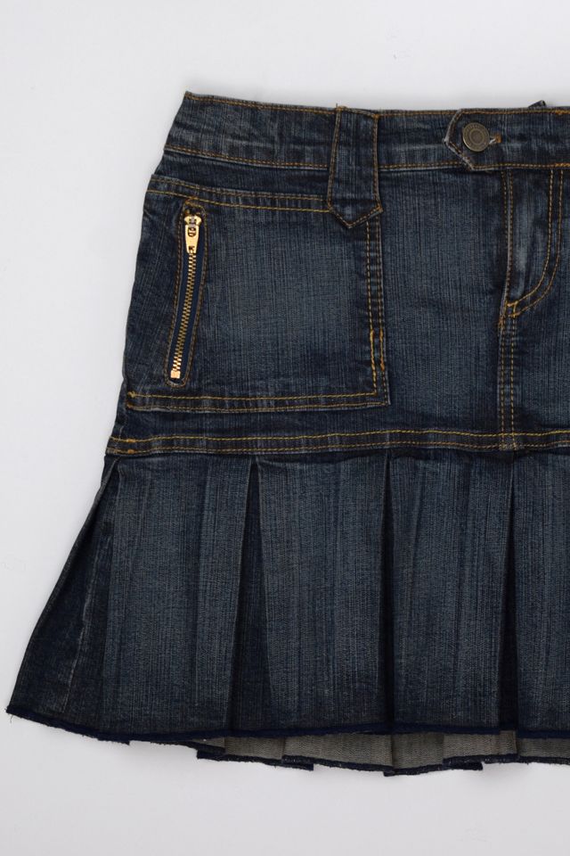 Vintage Y2k Dark Wash Denim Pleated Micro Mini Skirt | Urban Outfitters