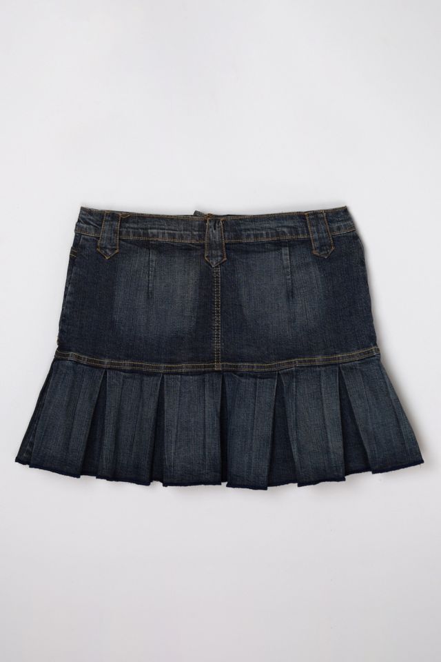 Vintage Y2k Dark Wash Denim Pleated Micro Mini Skirt | Urban Outfitters