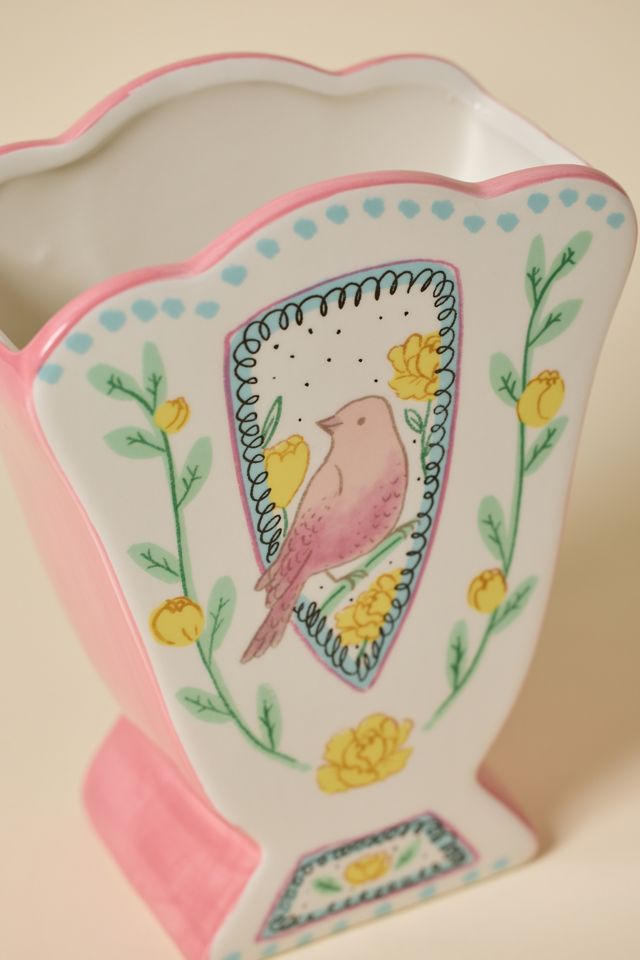 Ceramic Fan Shape Floral Painted Vase | Urban Outfitters