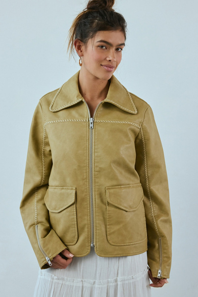 Kimchi Blue Jenna Embroidered Faux Leather Jacket | Urban Outfitters