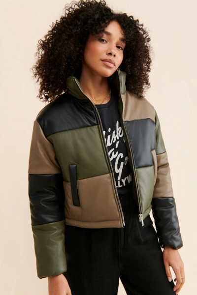 Blue Revival Vegan Leather Colorblock Puffer | Urban Outfitters