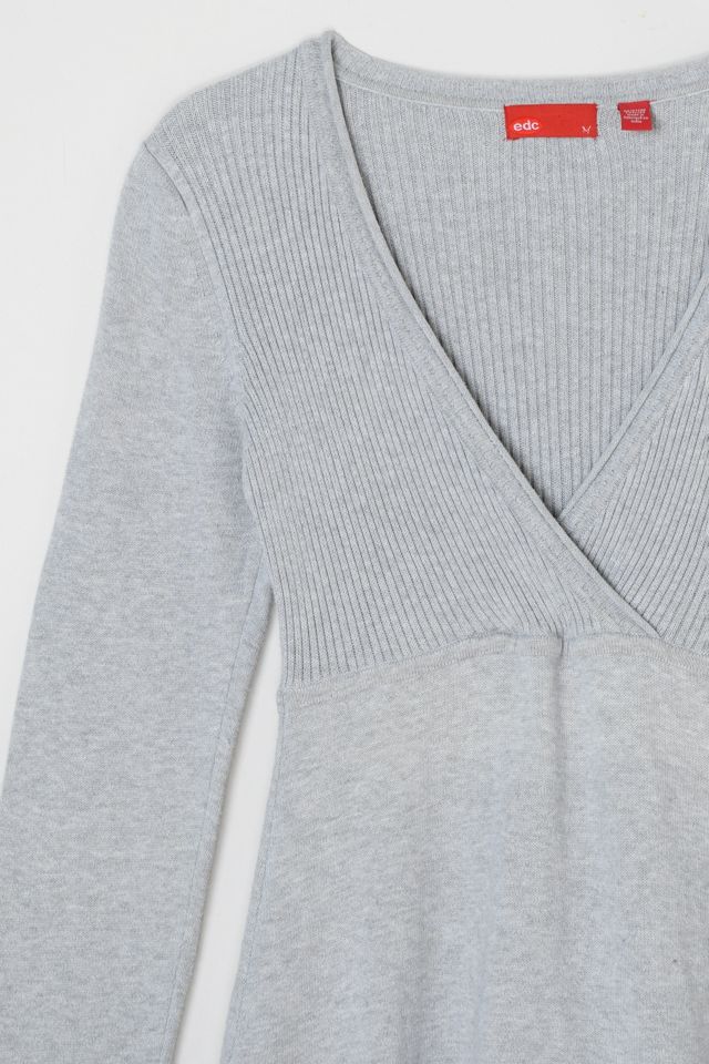 Vintage Y2k Light Grey Ribbed Wrap Top | Urban Outfitters