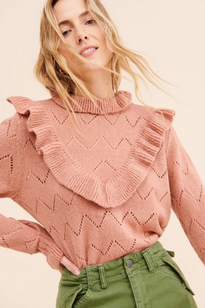 Glamorous Ruffle High Neck Pullover | Urban Outfitters