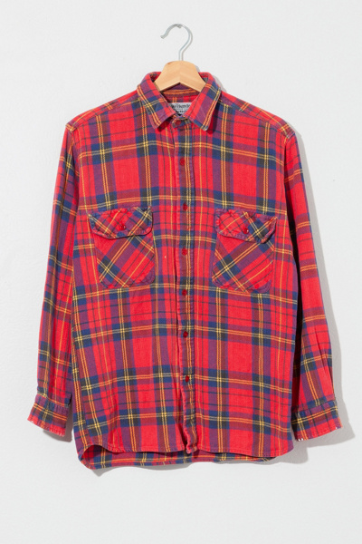 Vintage 1990s Distressed Red Flannel Heavyweight Button Up Shirt ...