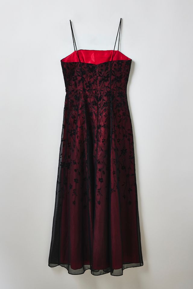 Vintage Black Glitter Floral Mesh Overlay Prom Dress | Urban Outfitters