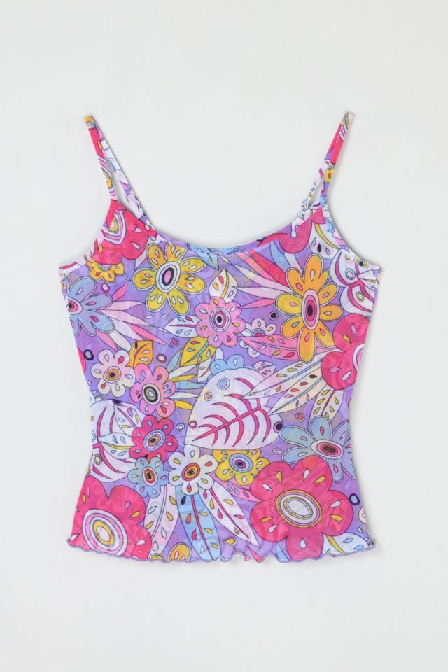 Vintage Y2k Flower Printed Mesh Cami Top | Urban Outfitters