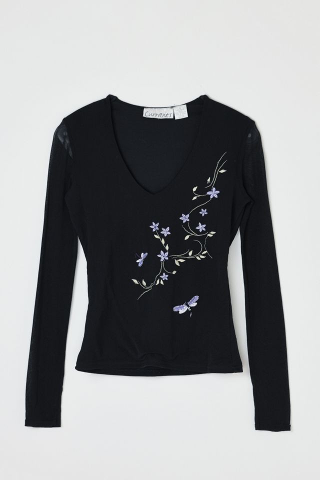 Vintage Y2k Embroidered Long-Sleeve Top | Urban Outfitters